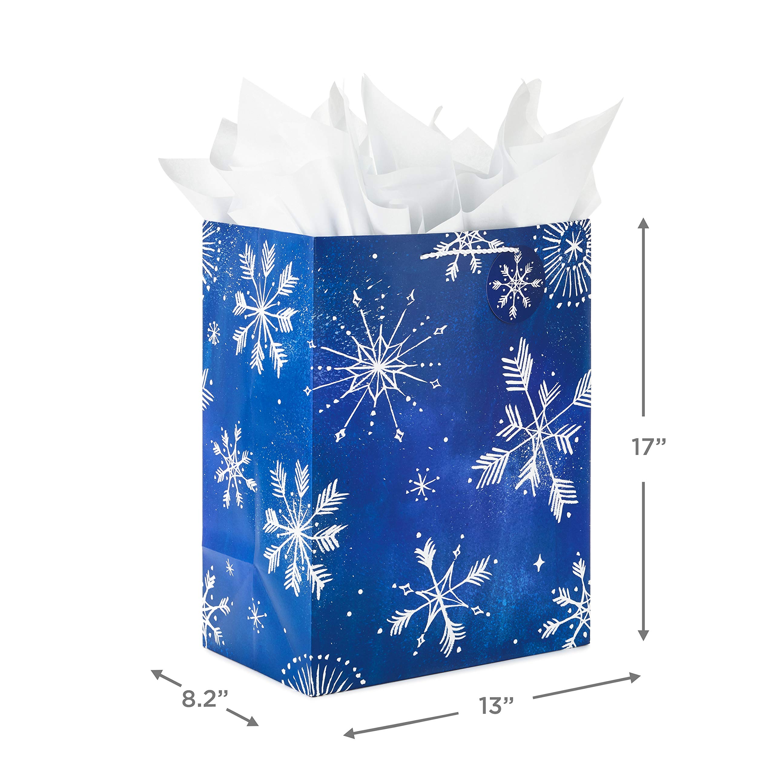 Hallmark 17" Extra Large Holiday Gift Bags with Tissue Paper (3 Gift Bags: Starry Snowflakes on Navy Blue) for Christmas, Hanukkah, Weddings, Birthdays
