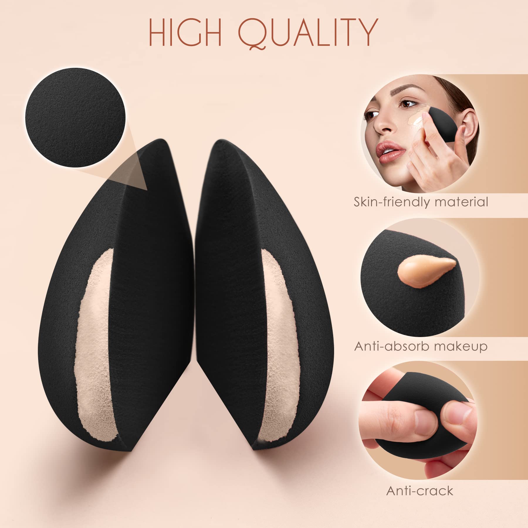 Makeup Sponge, Larbois 3-Pack Foundation Blender Beauty Sponge, Professional Make up Blending Sponge Dry & Wet Use for Powder Cream or Liquid (Red+Black+Purple)