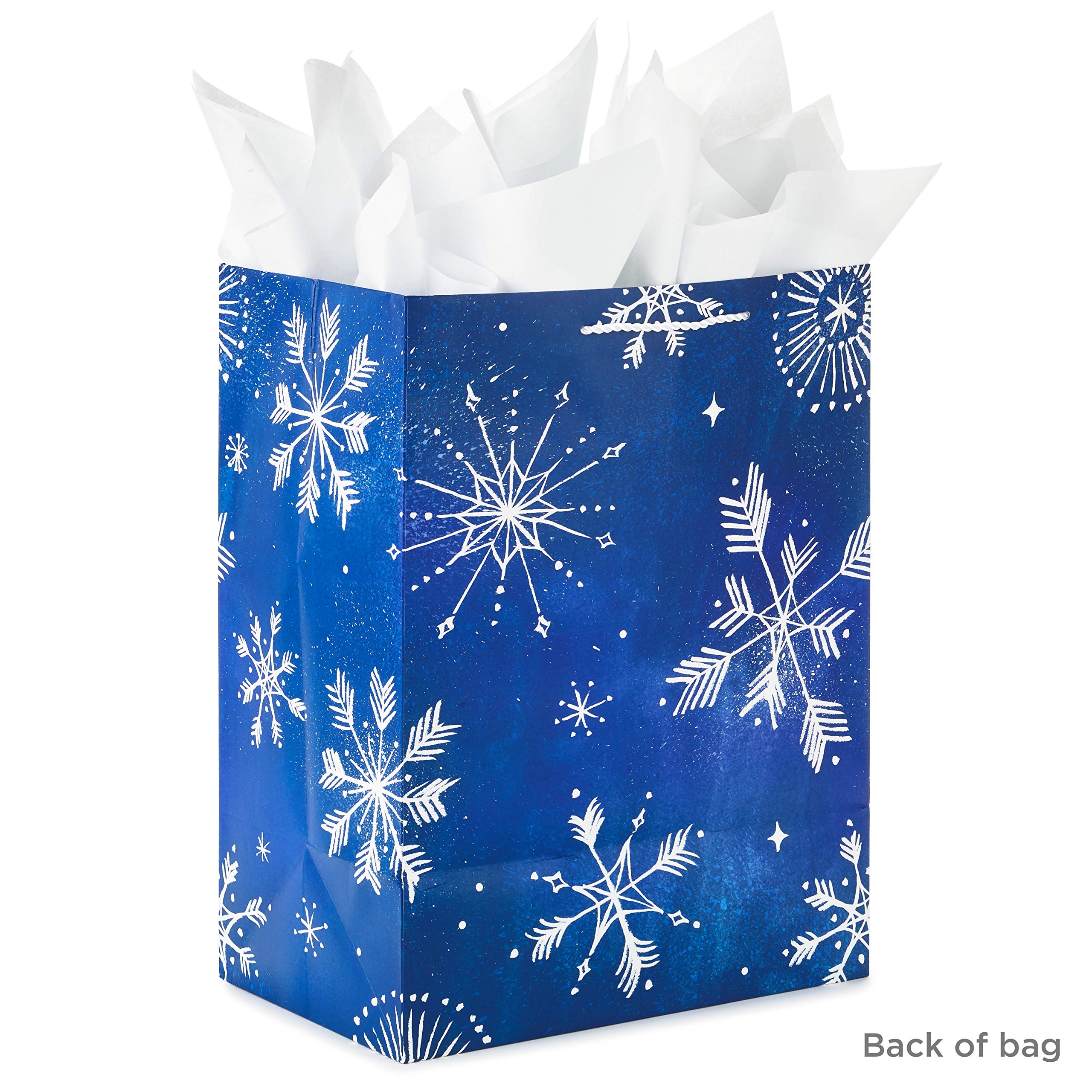 Hallmark 17" Extra Large Holiday Gift Bags with Tissue Paper (3 Gift Bags: Starry Snowflakes on Navy Blue) for Christmas, Hanukkah, Weddings, Birthdays
