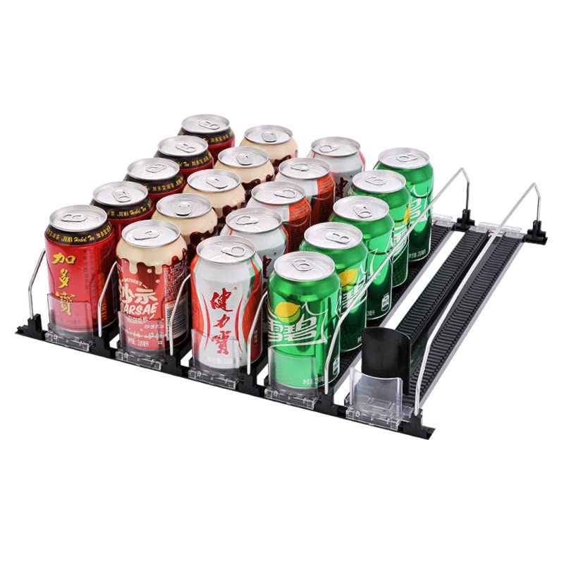 Drink Beverage Organizer, Automatic Self-Pusher Glide, Fridge Beverage Organizer, Adjustable Width, Soda Can Water Beer Bottle Dispenser, 12oz 16oz 20oz, Home Kitchen, Commercial Refrigerator (Black)