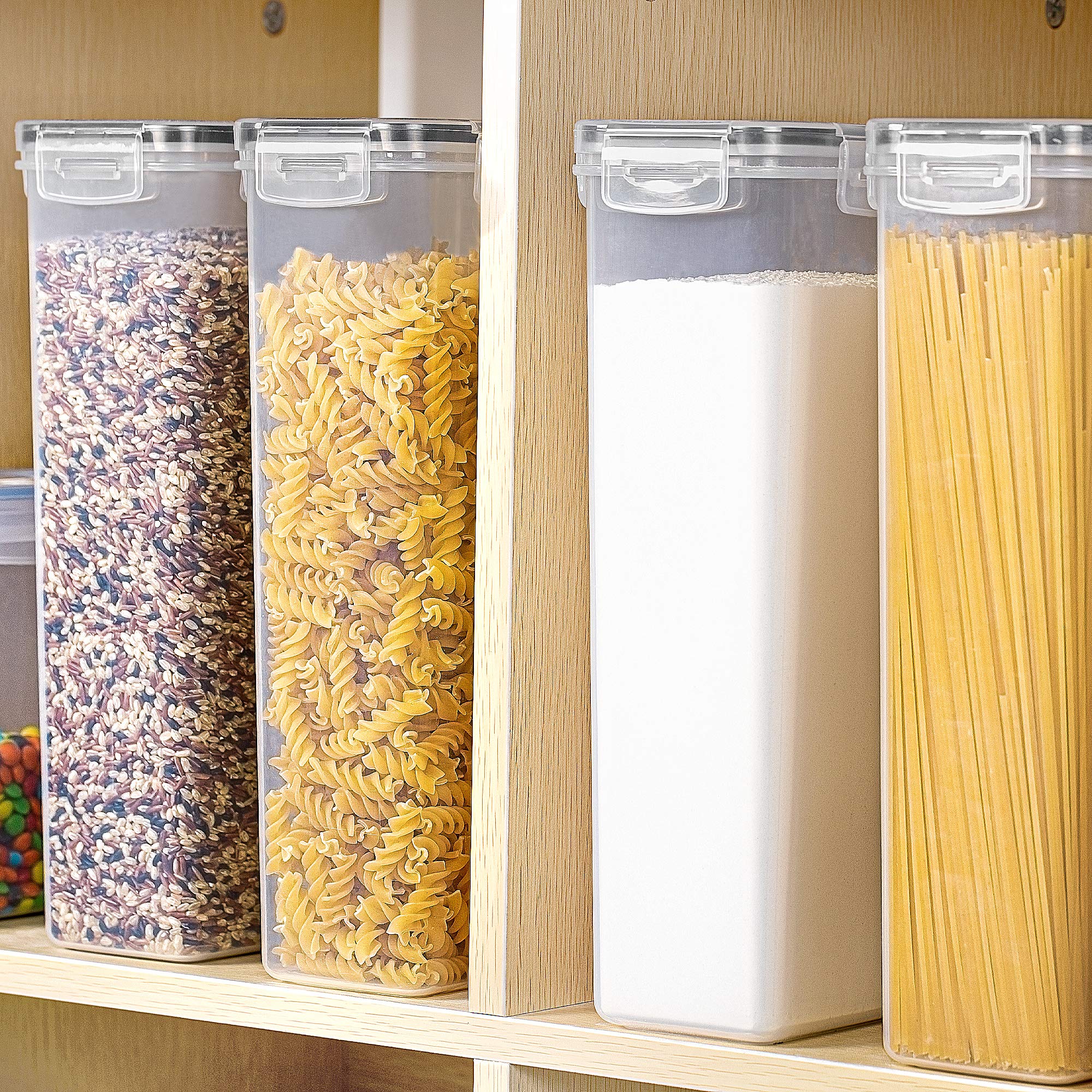 Vtopmart Airtight Food Storage Containers With Lids, 4 PCS 2.8L Pasta Containers for Pantry Organization and Storage, BPA Free Kitchen Storage Containers for Spaghetti, Flour, Sugar and Noodles, Black
