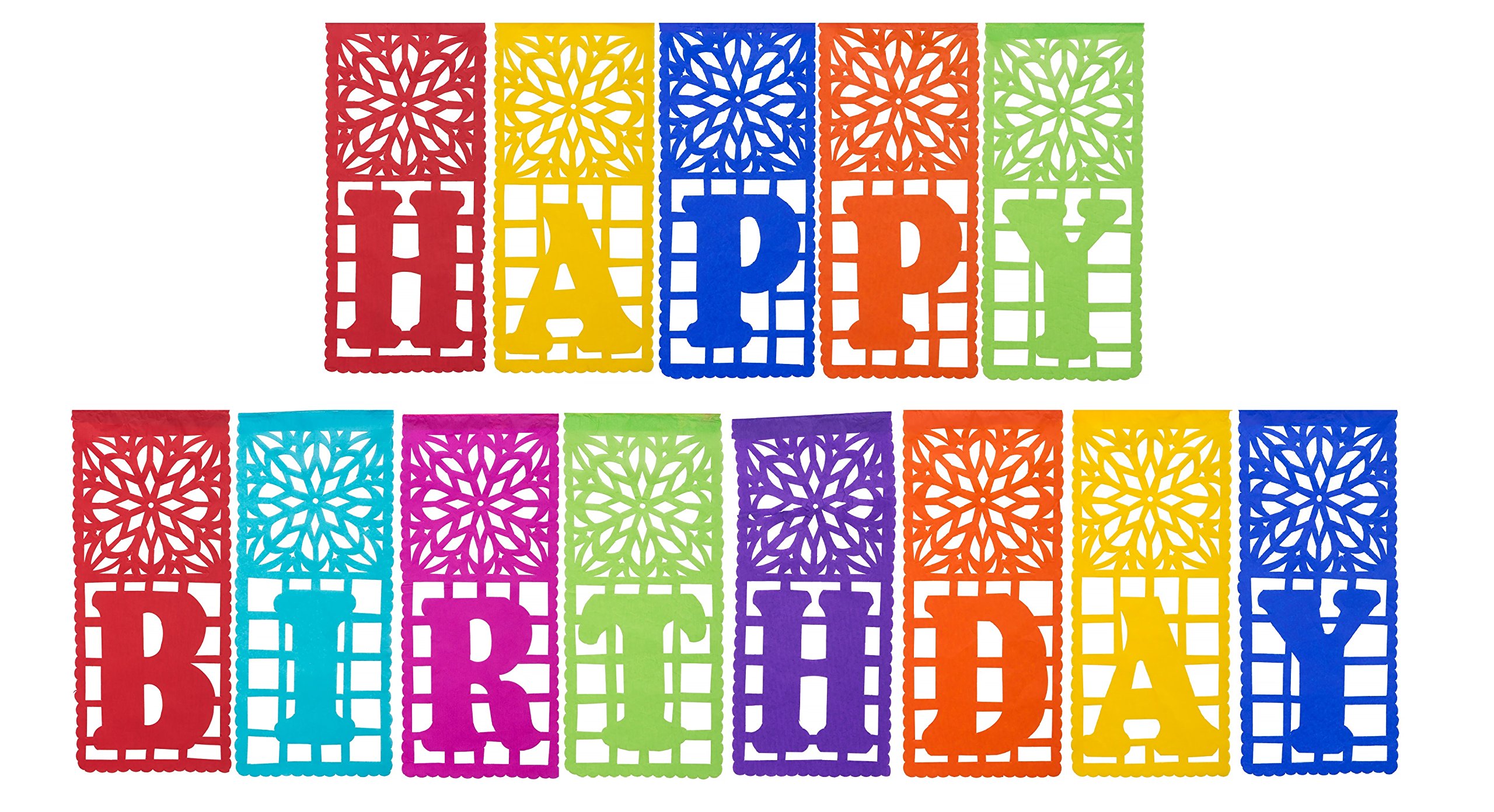 Paper Full of Wishes I Mexican Plastic Papel Picado Banner I Happy Birthday I Multi-Color Large Letrero Banner for Mexican Theme Birthdays