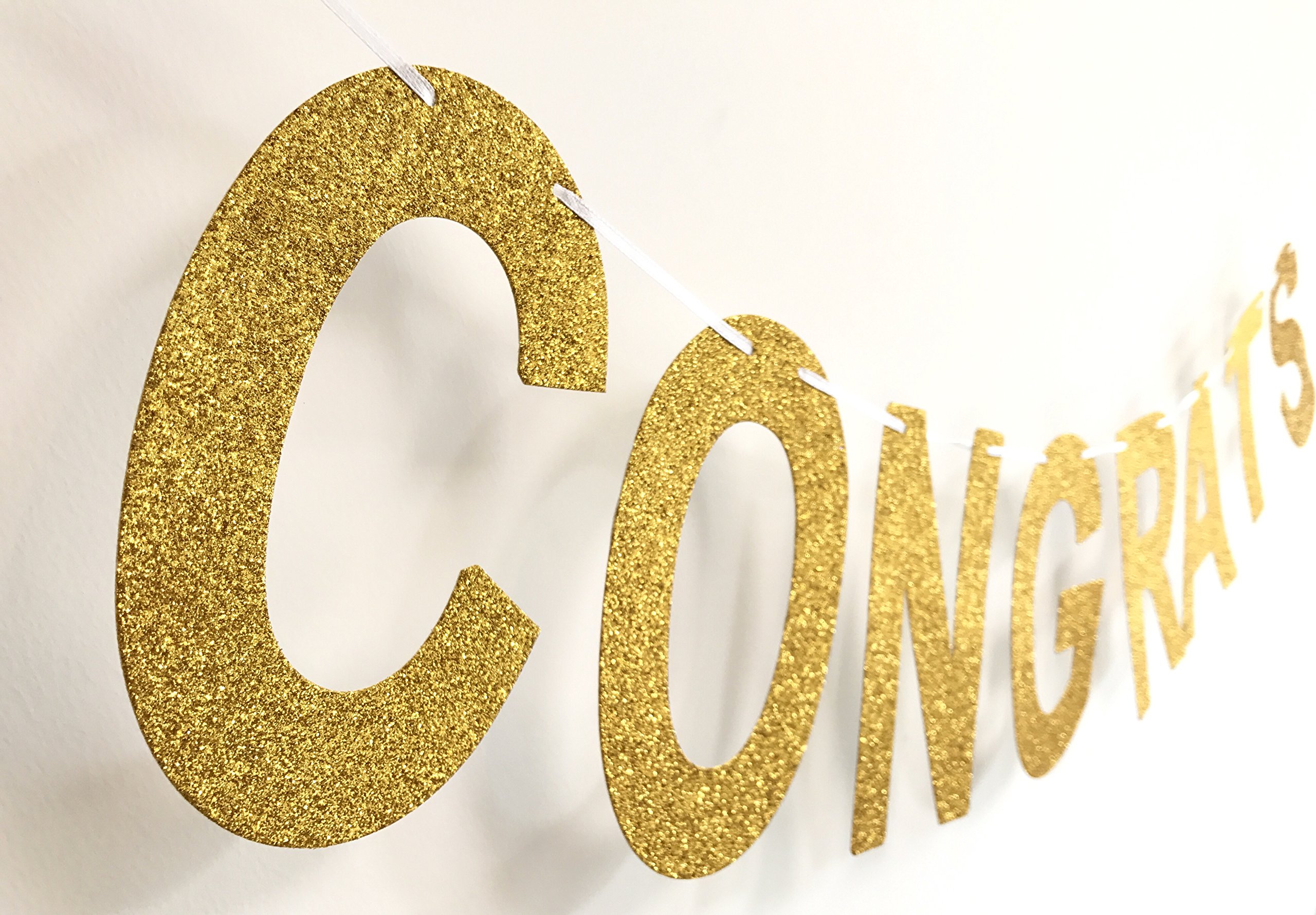 GZFY Gold Glitter Congrats Banner Sign for Graduation Party Supplies Decoration
