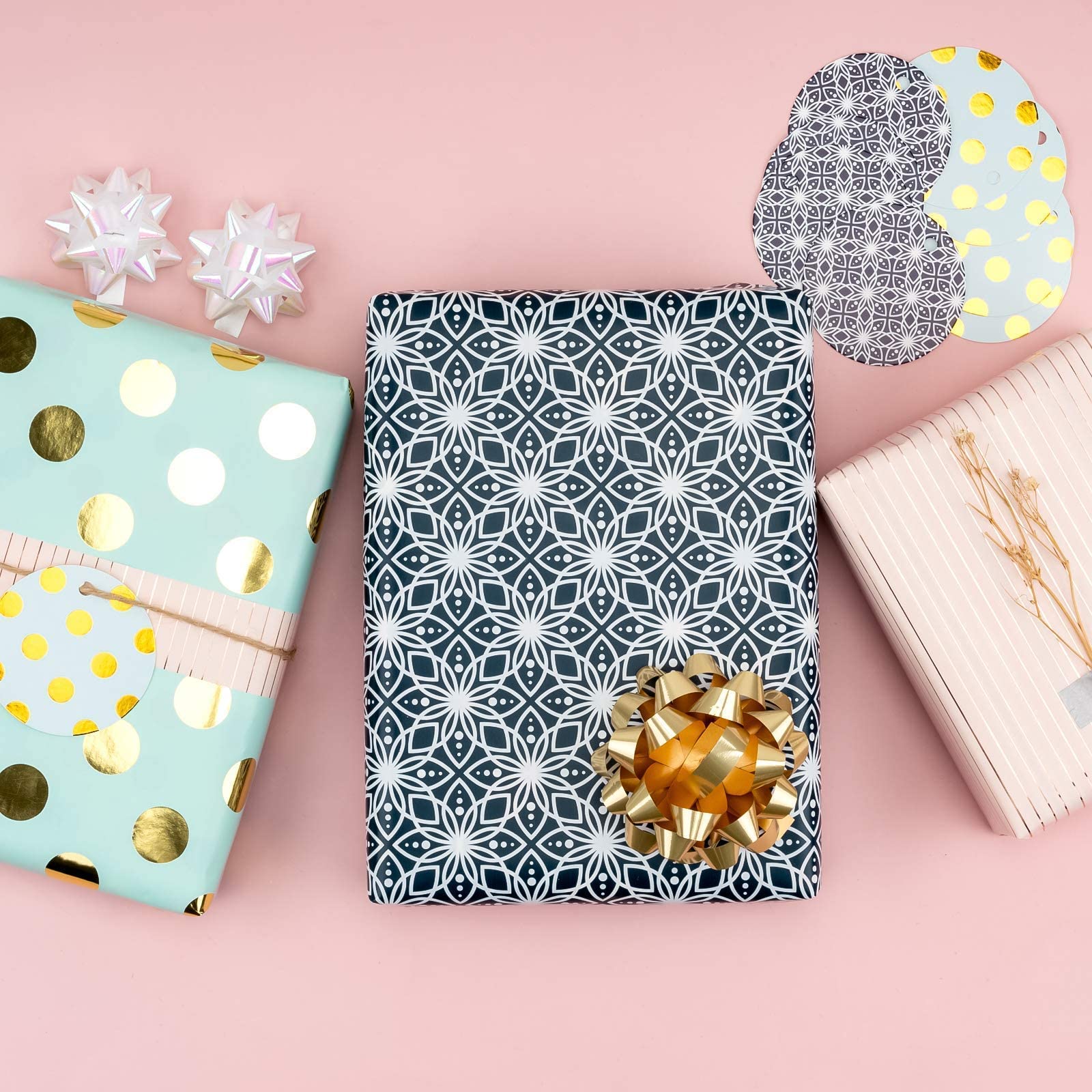 MAYPLUSS Wrapping Paper Roll - Mini Roll - 17 inch X 120 inch Per roll - 3 Different Leaves Design (43.2 sq.ft.ttl)