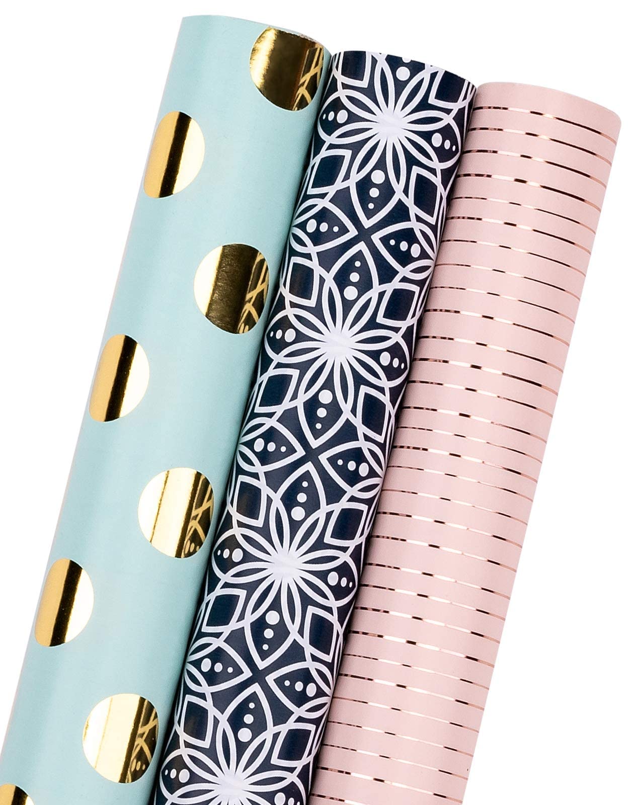 MAYPLUSS Wrapping Paper Roll - Mini Roll - 17 inch X 120 inch Per roll - 3 Different Leaves Design (43.2 sq.ft.ttl)