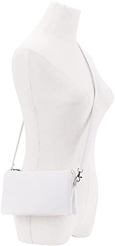 B BRENTANO Vegan Leather Multi-Pocket Interchangeable Crossbody Purse to Clutch with Card Slots, Removable Wristlet Strap and Adjustable Shoulder Strap (White Silver)