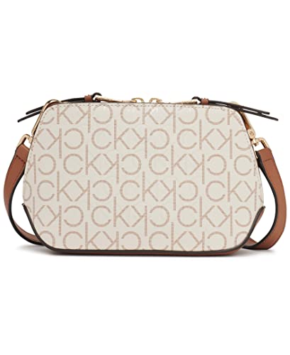 Calvin Klein Lucy Triple Compartment Crossbody, Vanilla/Khaki/Caramel Embossed