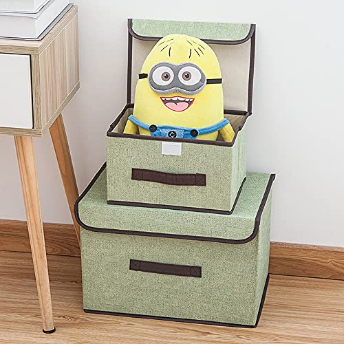 ZIQIAO Non Woven Storage Box, Fabric Multifunctional Fordable Thick Storage Baskets, Used for Wardrobes, Clothes, Books, Cosmetics, Toys, etc. (Green, 14.17x9.06x9.45 inches)