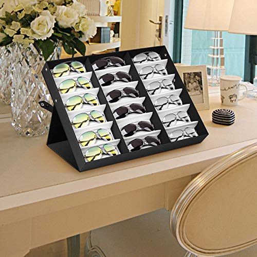 Jiffordwind 18 Slot Polyester Silk Lining Sunglasses Display Case Tray with Stand Function (2 pack)