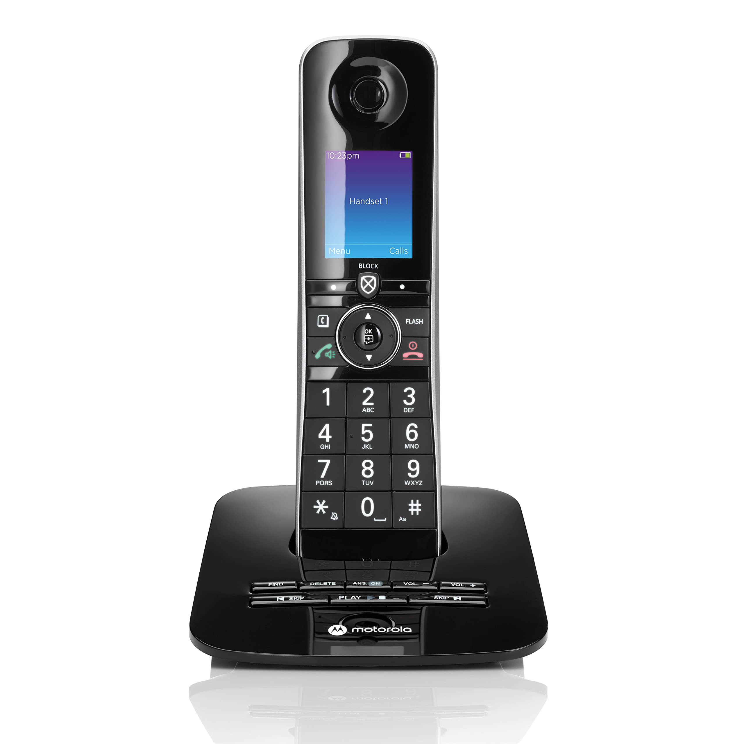 Motorola Voice D8711 Cordless Phone System w/Digital Handset + Bluetooth to Cell, Answering Machine, Call Block - Black