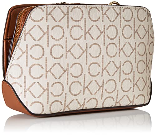 Calvin Klein Lucy Triple Compartment Crossbody, Vanilla/Khaki/Caramel Embossed