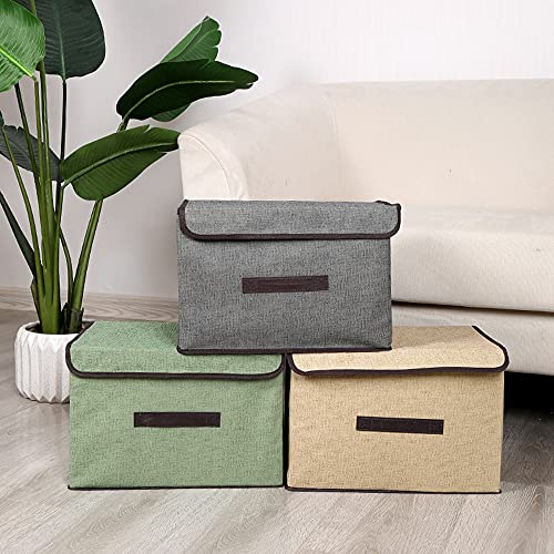 ZIQIAO Non Woven Storage Box, Fabric Multifunctional Fordable Thick Storage Baskets, Used for Wardrobes, Clothes, Books, Cosmetics, Toys, etc. (Green, 14.17x9.06x9.45 inches)