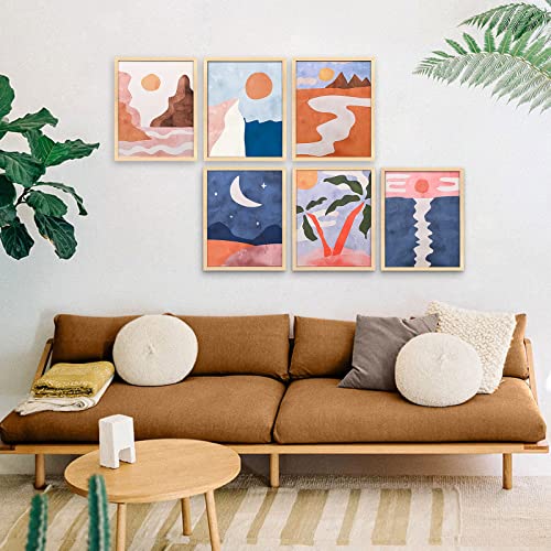 ArtbyHannah 8x10 Boho Framed Wall Art Set of 6 with Mid-Century Bohemian Motifs for Home Gallery Wall Art Decor