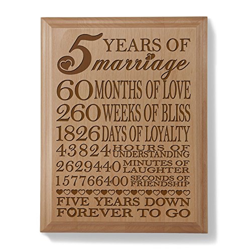 KATE POSH - 5th Anniversary Engraved Natural Wood Plaque, 5th Wedding for Her, for Him, for Couple, 5 Years of Marriage, 5 Years Together as Husband & Wife