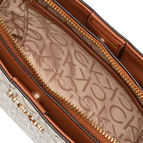 Calvin Klein Lucy Triple Compartment Crossbody, Vanilla/Khaki/Caramel Embossed