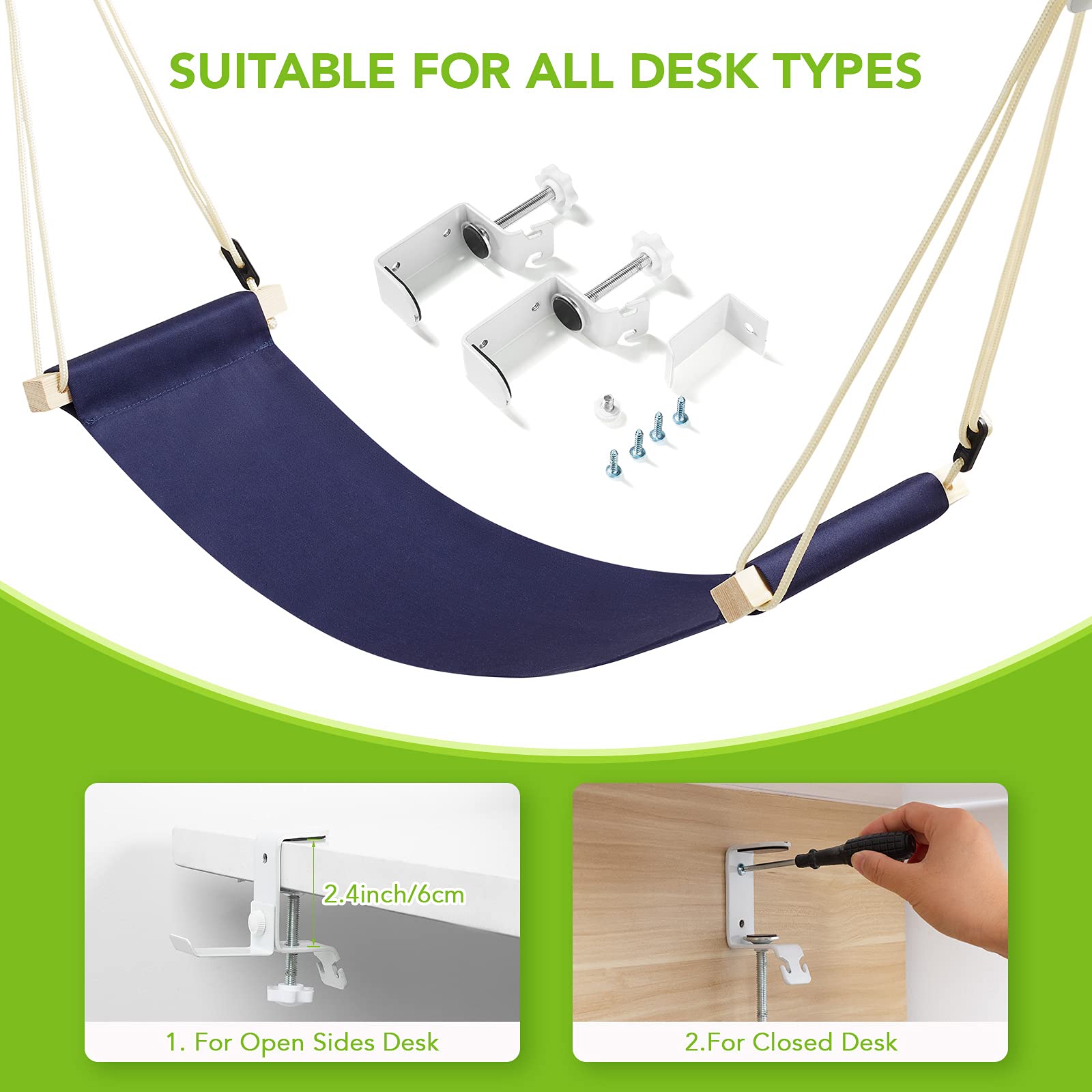 Foot Hammock Under Desk Footrest | Adjustable Office Foot Rest Under Desk Hammock | Portable Desk Feet Hammock with Headphones Holder (Black)