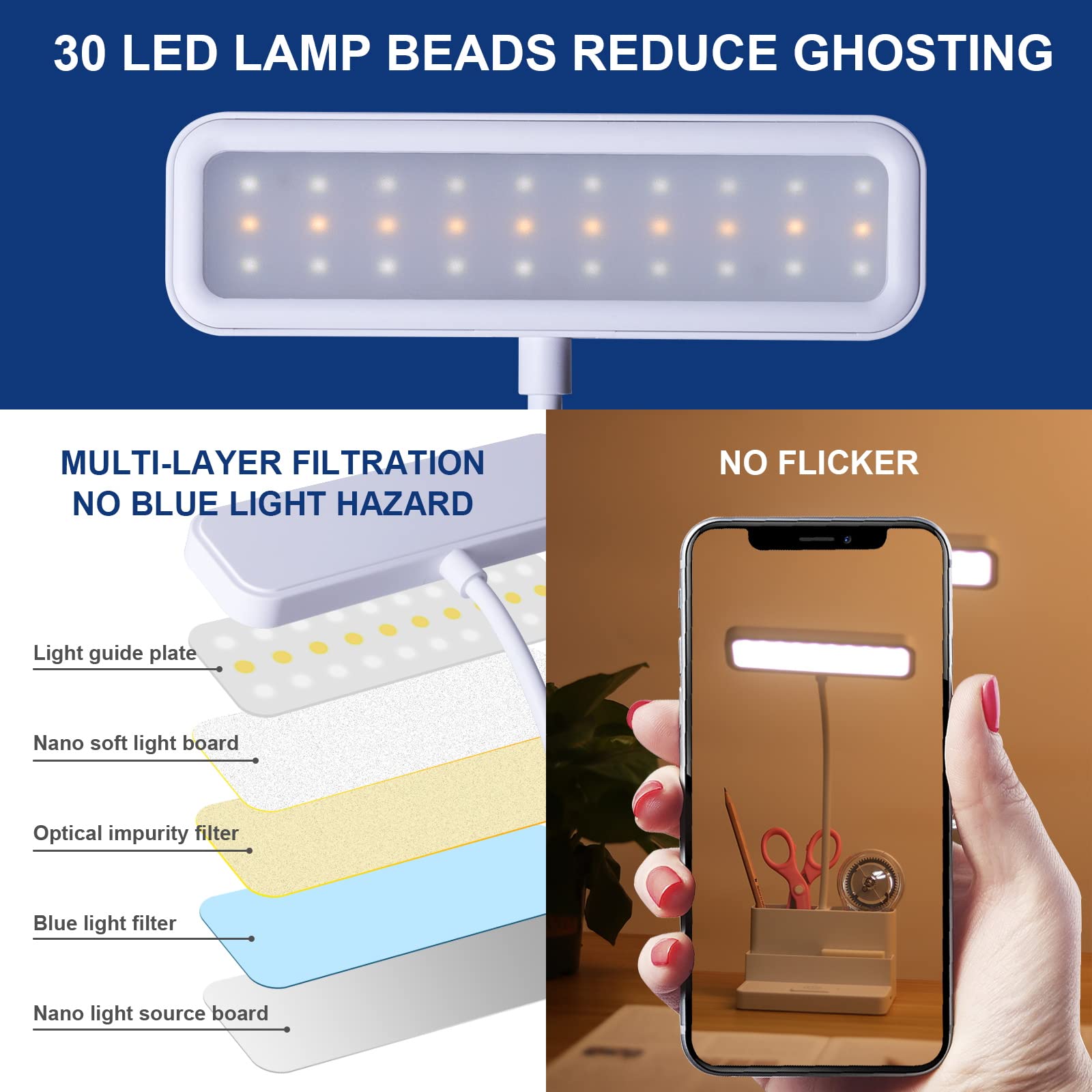 Small LED Desk Lamp with Pen/Phone Holder Function, Rechargeable Desk Light with Flexible Gooseneck, 3 Color Modes, Stepless Dimming, Eye Caring, Small Study Lamp for Dorm, Bedroom (Max Height 14 IN )