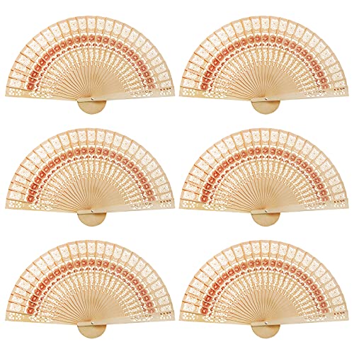 Wobe 60 Pack Sandalwood Fans Wedding Favors, Hand Held Folding Fans Wooden Openwork Personal Handheld Folding Fans for Wedding Party Home Decorations Birthday Gift (Sunflower)