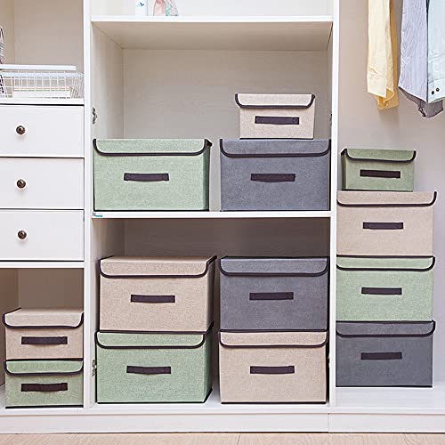 ZIQIAO Non Woven Storage Box, Fabric Multifunctional Fordable Thick Storage Baskets, Used for Wardrobes, Clothes, Books, Cosmetics, Toys, etc. (Green, 14.17x9.06x9.45 inches)