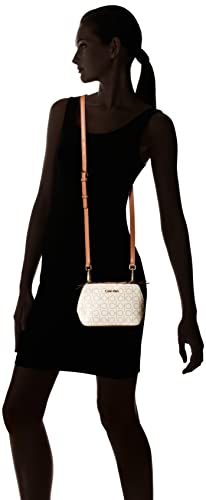 Calvin Klein Lucy Triple Compartment Crossbody, Vanilla/Khaki/Caramel Embossed