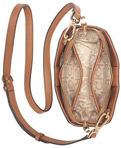 Calvin Klein Lucy Triple Compartment Crossbody, Vanilla/Khaki/Caramel Embossed