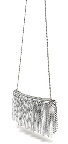 Frewahmesh Women Evening Clutch Metal Mesh purses handbags with shoulder chain strap for Cocktail Party Prom Wedding (Silver)