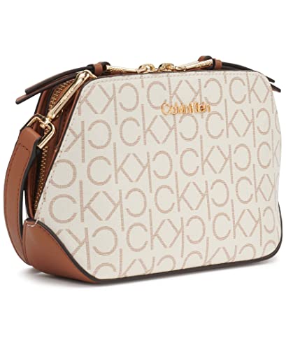 Calvin Klein Lucy Triple Compartment Crossbody, Vanilla/Khaki/Caramel Embossed