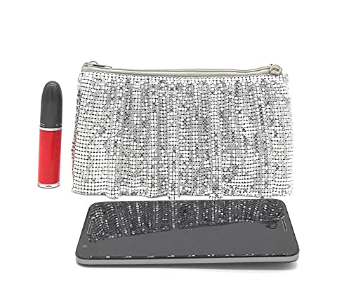 Frewahmesh Women Evening Clutch Metal Mesh purses handbags with shoulder chain strap for Cocktail Party Prom Wedding (Silver)