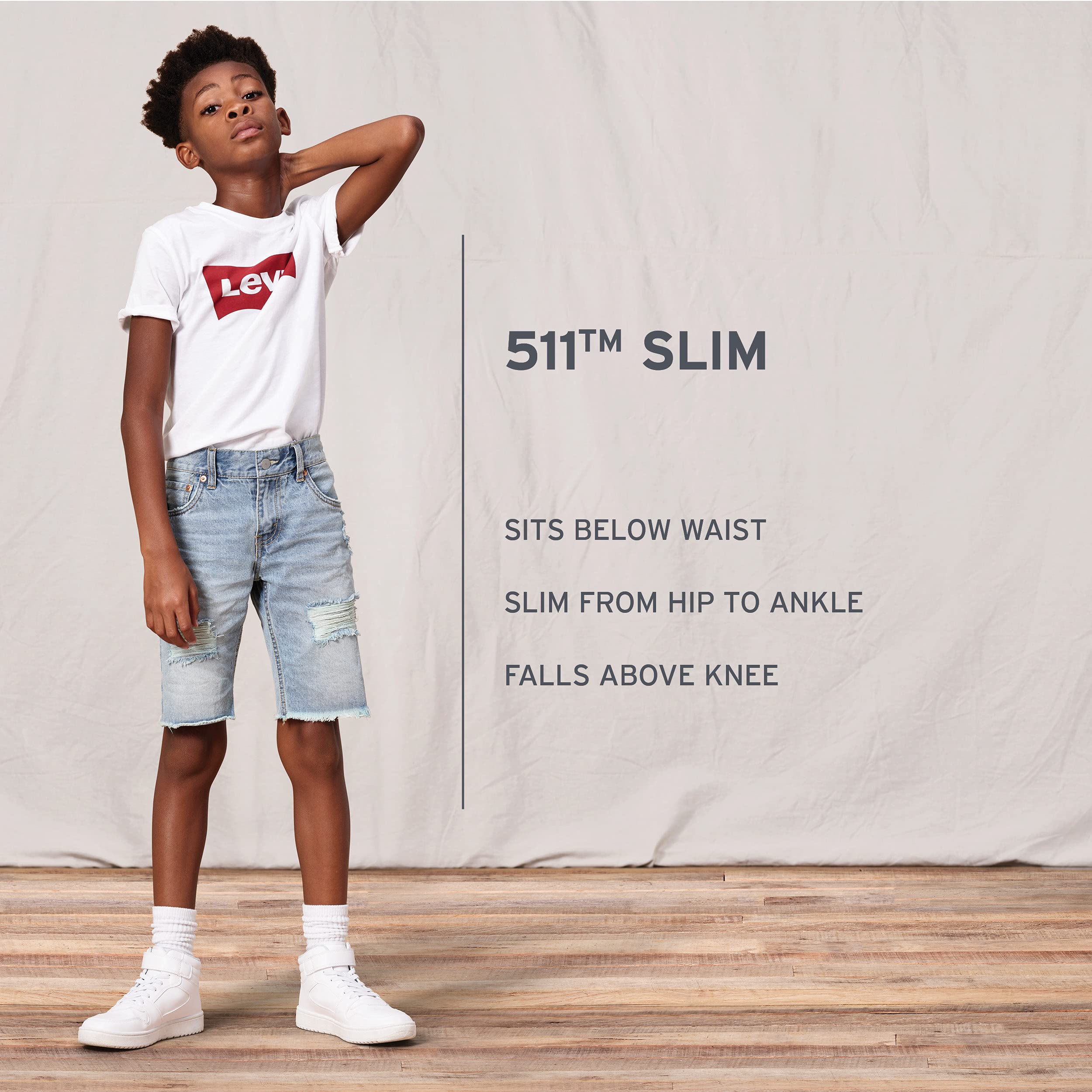 Levi's Boys' 511 Slim Fit Denim Shorts, Paper Shredder, 8