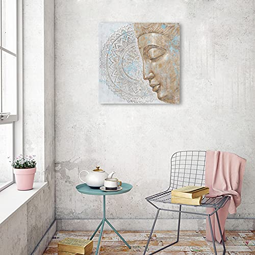 Yelash Buddha Canvas Wall Art Picture - Mandala Buddhism Statue Inspirational Painting Zen Meditation Home Decor for Bathroom Bedroom Framed Ready to Hang (20"x20"x1)