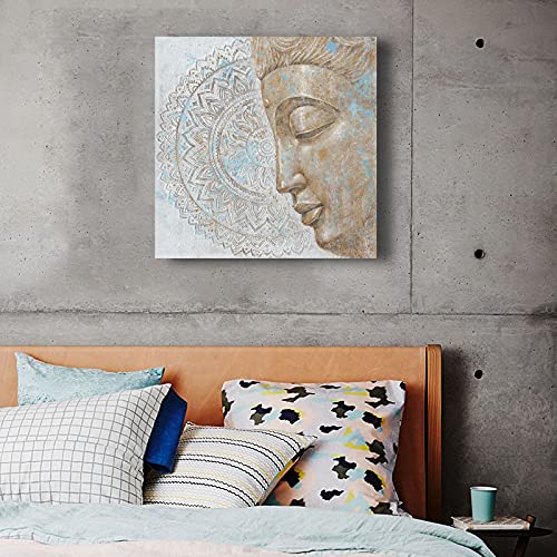 Yelash Buddha Canvas Wall Art Picture - Mandala Buddhism Statue Inspirational Painting Zen Meditation Home Decor for Bathroom Bedroom Framed Ready to Hang (20"x20"x1)