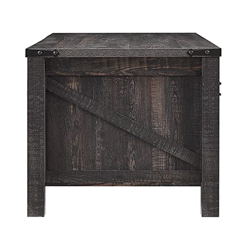 OKD 48-Inch Coffee Table Wood Cocktail Table Farmhouse Modern Center Rectangular Tables, with Sliding Barn Doors and Storage Cabinets Shelves, for Living Meeting Room, Dark Rustic Oak