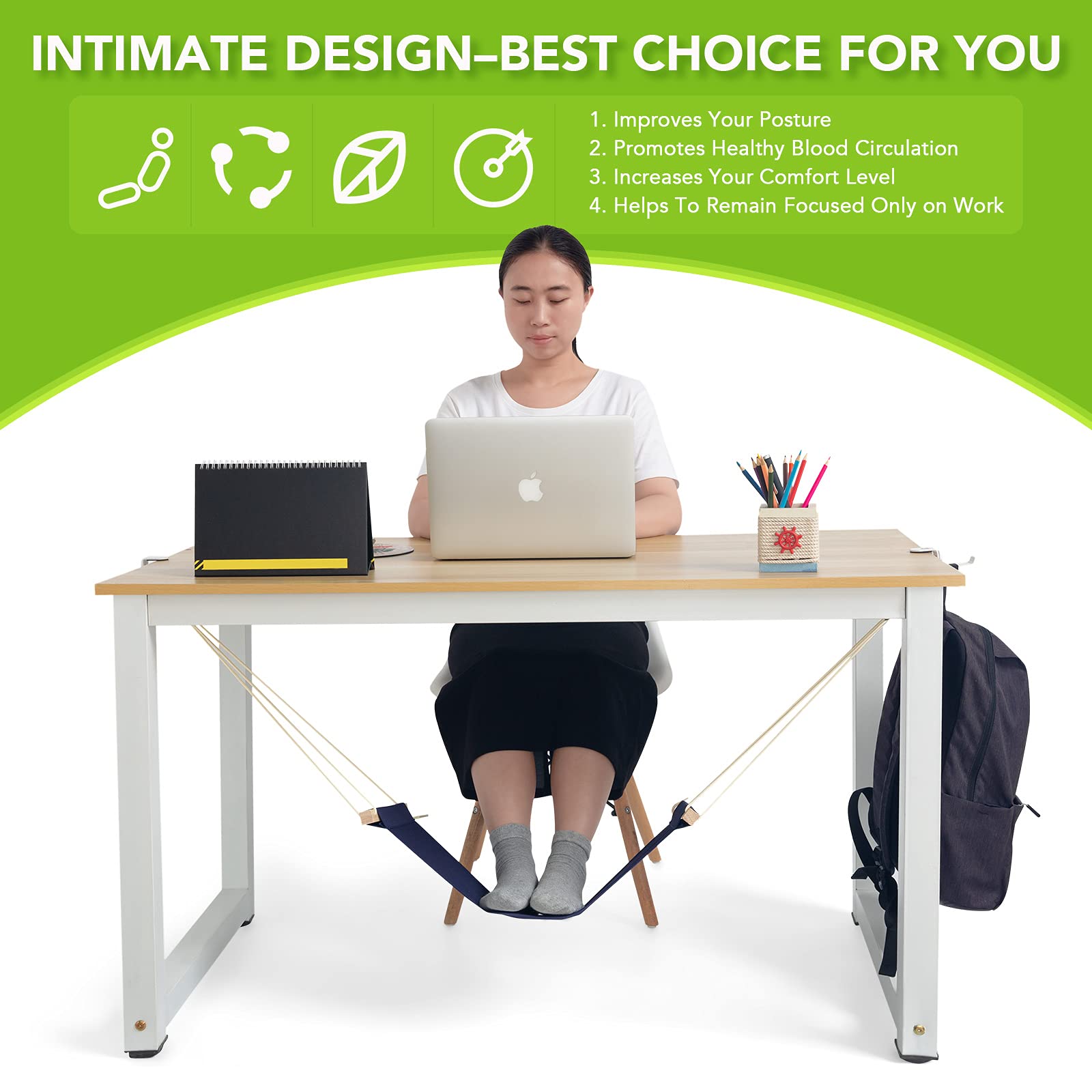 Foot Hammock Under Desk Footrest | Adjustable Office Foot Rest Under Desk Hammock | Portable Desk Feet Hammock with Headphones Holder (Black)