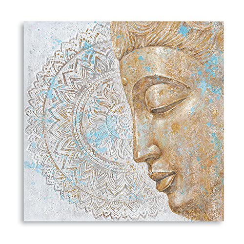 Yelash Buddha Canvas Wall Art Picture - Mandala Buddhism Statue Inspirational Painting Zen Meditation Home Decor for Bathroom Bedroom Framed Ready to Hang (20"x20"x1)