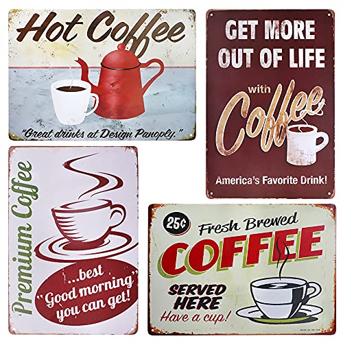 4 PCS Tin Sign Vintage Metal Coffee Plaque Poster Home Wall Decor, TIE-DailyNec Retro Tin Signs Painting Art Decoration for Cafe Restaurant Garage Club Bar, 8 X 12 Inches