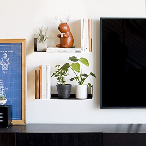 Floating Bookends Wall Mounted Metal Display Shelf (Set of 2) Black
