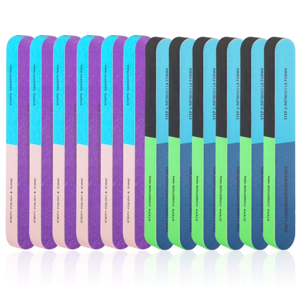 12 PCS 7 Way Nail File and Buffer Block, YIMICOO Professional Manicure Tools 7 Steps Emery Boards for Women Girls