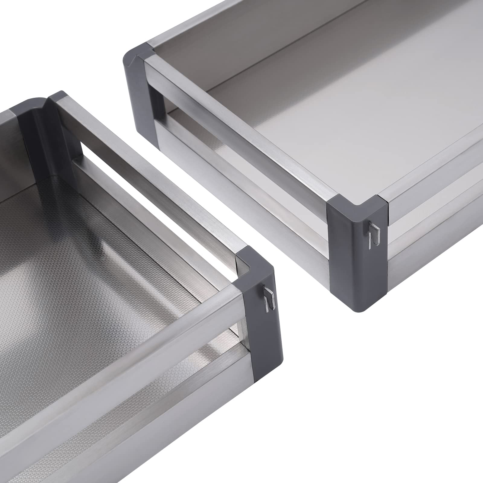 BANLICALI Blind Corner Cabinet Pull Out, Modern 2 Layers Stainless Steel Blind Corner Cabinet Organizer with Inner/Outer Basket, Corner Cabinet Organizer Pull Out Shelf for Kitchen Silver