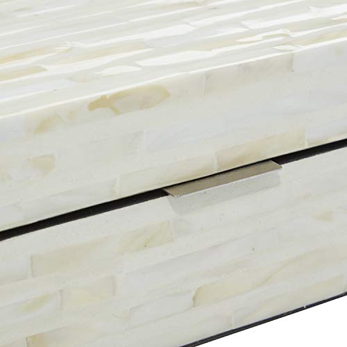 Deco 79 Mother of Pearl Handmade Box with Hinged Lid, Set of 2 12", 8"W, White