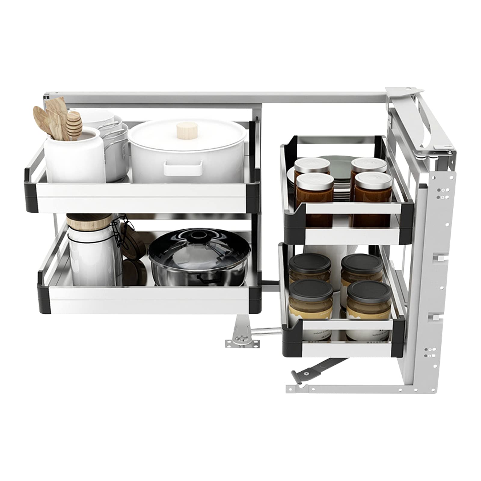 BANLICALI Blind Corner Cabinet Pull Out, Modern 2 Layers Stainless Steel Blind Corner Cabinet Organizer with Inner/Outer Basket, Corner Cabinet Organizer Pull Out Shelf for Kitchen Silver