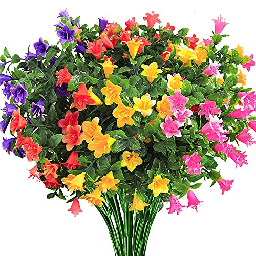 Artificial Flowers Fake Outdoor Flower Arrangements Cemetery Flower Decor Plastic UV Resistant for Garden Table Centerpieces 6 Bundles(Multicolor)