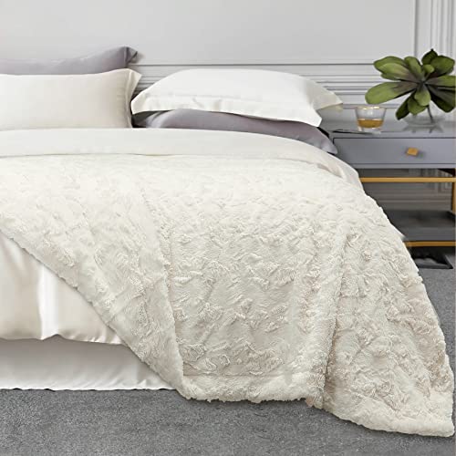 TOONOW Fuzzy Blanket Cozy Faux Fur Luxury Throw Blanket, Extra Soft, Double Sided, Fluffy, Plush Warm Throw Blanket for Couch Sofa Bed, 51''x67'' (White)
