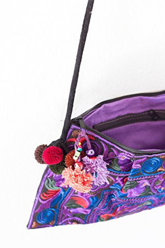 changnoi Purple Bird Hill Tribe Crossbody Bag Hmong Embroidered Thai Fair Trade