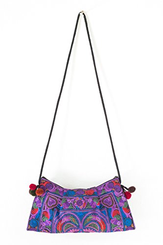 changnoi Purple Bird Hill Tribe Crossbody Bag Hmong Embroidered Thai Fair Trade