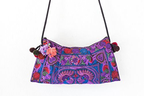 changnoi Purple Bird Hill Tribe Crossbody Bag Hmong Embroidered Thai Fair Trade