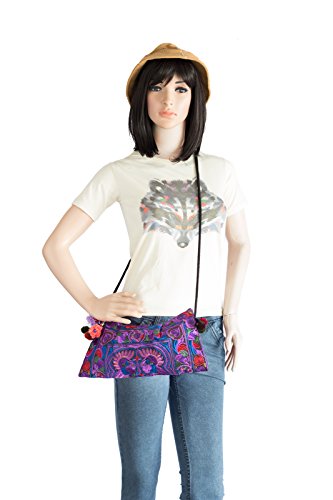 changnoi Purple Bird Hill Tribe Crossbody Bag Hmong Embroidered Thai Fair Trade