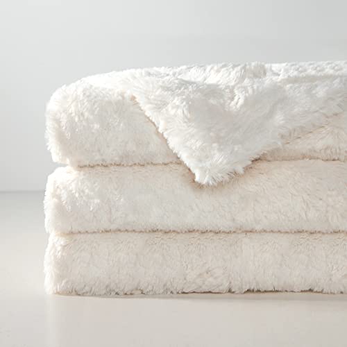 TOONOW Fuzzy Blanket Cozy Faux Fur Luxury Throw Blanket, Extra Soft, Double Sided, Fluffy, Plush Warm Throw Blanket for Couch Sofa Bed, 51''x67'' (White)