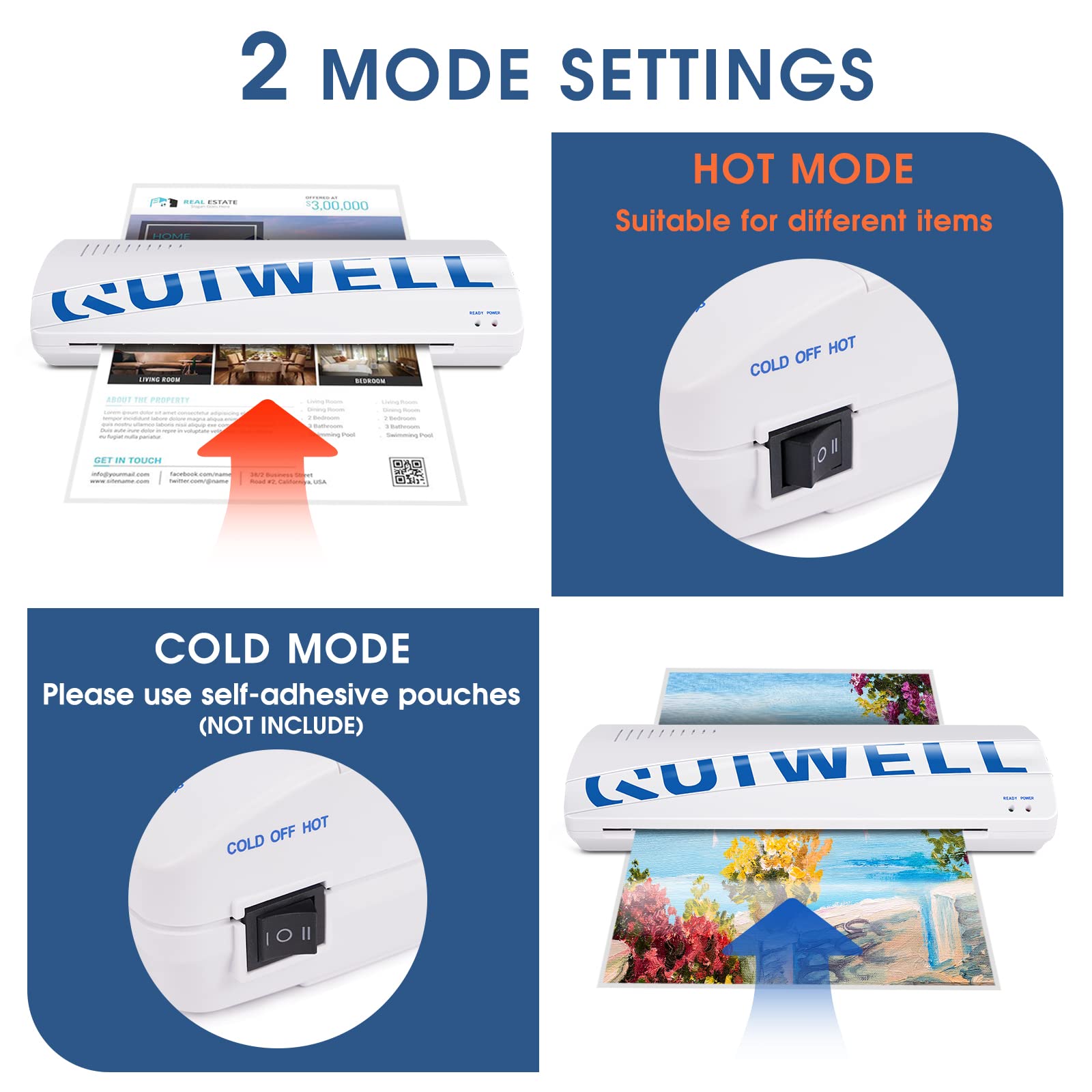 QUIWELL 9 in 1 Laminator, Laminator Machine with 20 Laminating Sheets, 9 Inches Thermal Laminating Machine with Paper Trimmer, Corner Rounder, Hole Punch, Bonus Busy Book for Home Office School Use