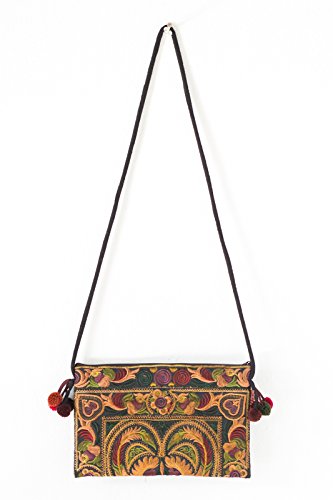changnoi Mocha Bird Hill Tribe Crossbody Bag Hmong Embroidered Thai Fair Trade