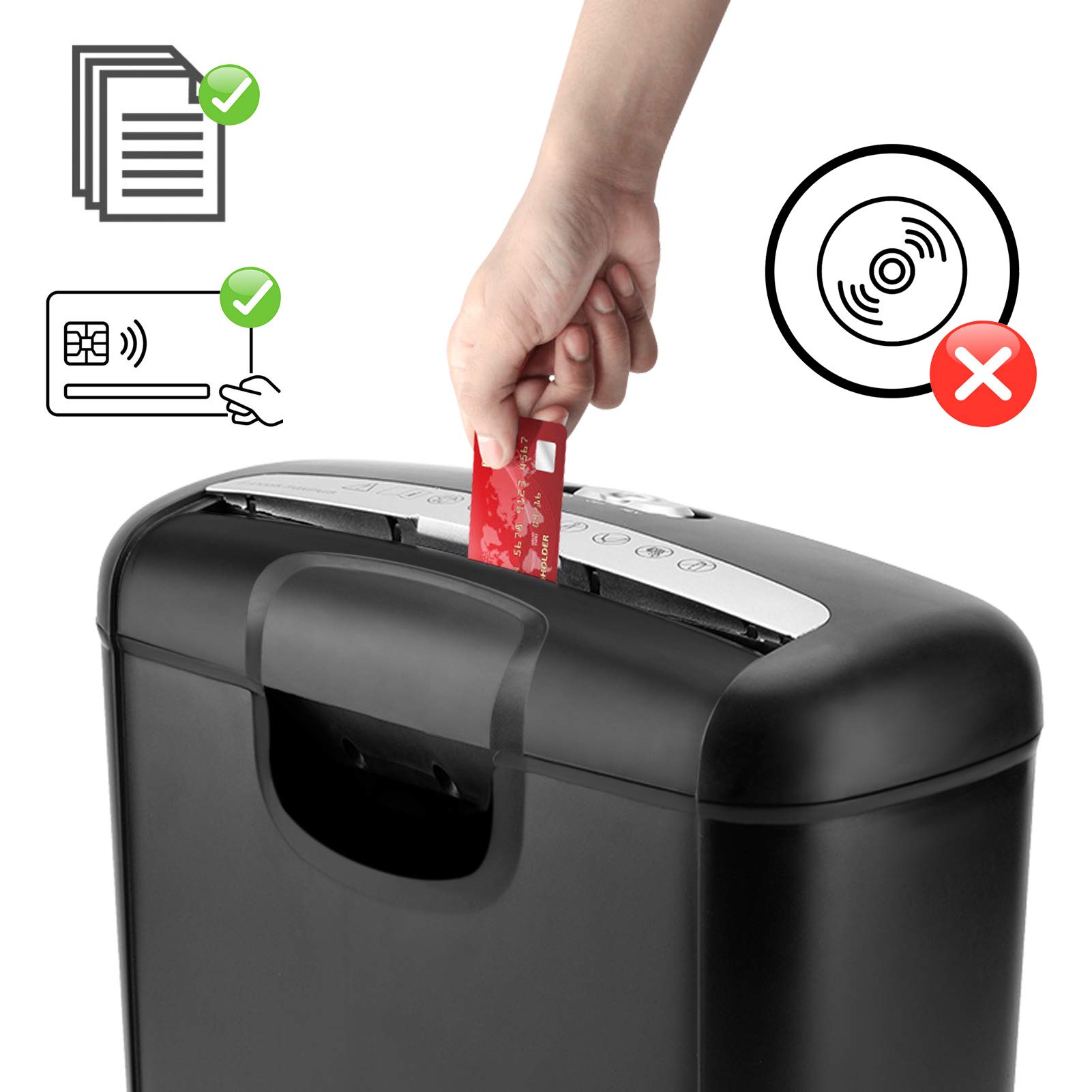 Paper , 110V 6-Sheet Strip Cut Straight Cut Home Paper Shredders Credit Card Office Machine for Office Home Use Electric , 12.8 x 11.4 x 5.5in, Black